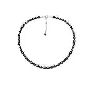 PEARL CODE Rice Pearl Choker, Iridescent Freshwater Pearl Necklace - Black