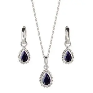 CHARLOTTE'S WEB JEWELLERY Silver / Blue September Birthstone Sterling Silver Necklace And Earring Set Black Sapphire - Silver/blue