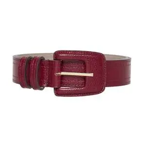 BELTBE Leather Rectangle Buckle Belt Wine - Red