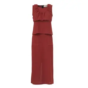 JULIA ALLERT Summer Crinkled Sleeveless Top & Long Skirt Two-piece Set Terracotta - Red