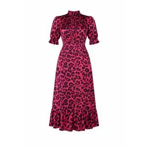 GIRL IN MIND Kirsty Ruffle Hem Midi Dress Leopard - Pink