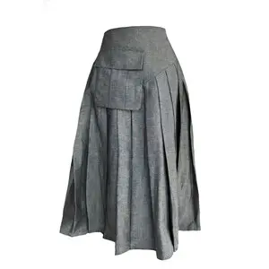 MIRIMALIST Twirl Pleated Midi Skirt - Grey