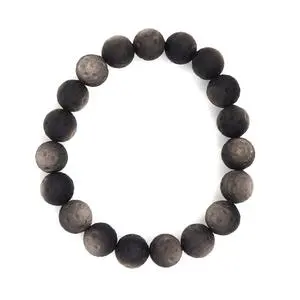 Shar Oke Black / Silver Matte Black Obsidian Meteorite Bracelet - Black/silver
