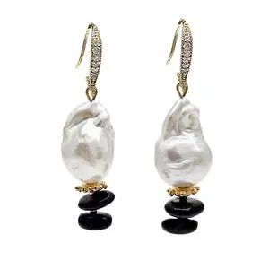 FARRA Timeless Baroque Pearls With Tourmaline Earrings - Black