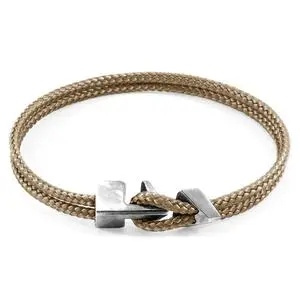 ANCHOR & CREW Sand Brixham Silver & Rope Bracelet - Brown