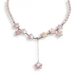 NINEMOO Shooting Star Pearl Necklace - Pink