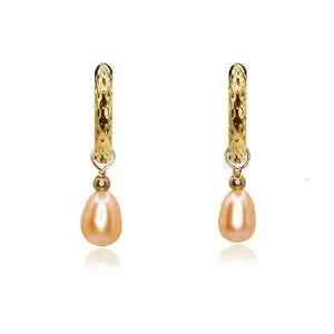MARQUISE SWIM Gold Hammered Hoop Earrings With Freshwater Pearl Charm - Gold/yellow