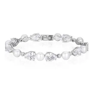 SANTINNI Tesoro Freshwater Pearl And Zirconia Crystal Bracelet - Silver