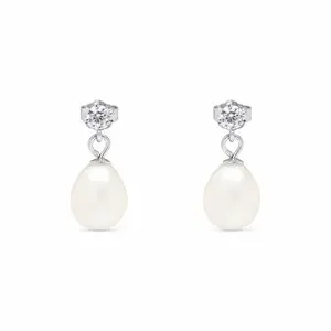 ESTERAH Maia Freshwater Pearl And Cubic Zirconia Drop Earrings - Silver