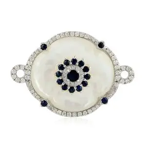 ARTISAN White And Blue Carved Mother Of Pearl, Sapphire & Diamond Statement Ring In 18k White Gold - White/blue