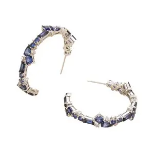 JUVETTI  Blue / White Blue Sapphires & Diamonds Lanna Hoop White Gold Earrings - Blue/white