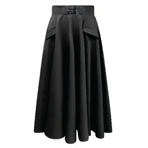 ROCH PEREL Pleather Buckles Midi Skirt - Black
