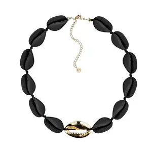 ADRIANA PAPPAS DESIGNS Metal Shell Accent Choker Matte Gold Filled - Black