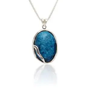 ISLA SILVER Blue / Silver Organic Sterling Silver Blue Agate Pendant Necklace - Blue/silver