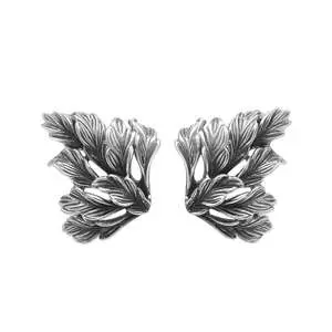 UNALOE Sterling Leaf Stud Earrings – Botanical Statet Design – Handmade Italian Jewelry - Silver