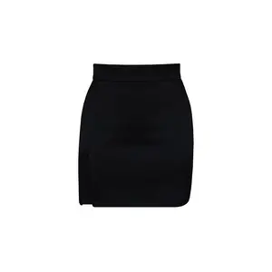 2KSTYLE Caraco High-waisted Split Satin Mini Skirt - Black