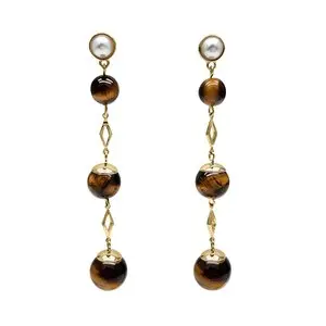FARRA Tiger Eye Shoulder Earrings - Brown