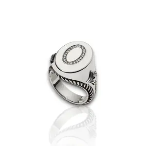 DANEILA LÉON Sterling Diamonds & Ivory-color Enamel Signet Ring - Silver