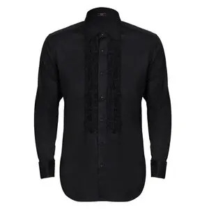 DAVID WEJ Ashton Collar Ruffle Dress Shirt - Black