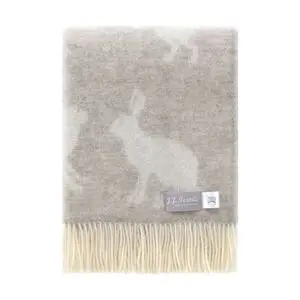 J.J.Textile Neutrals / White / Brown Hare Wool Throw - White/brown