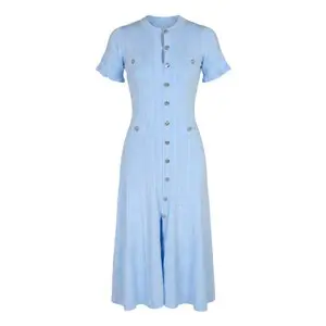 MODENAIRE Knit Midi Dress Sculpted Button Front - Blue