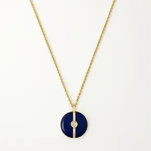 ECCE ARTISAN DIAMONDS 14k Solid Yellow Gold Enamelled Mini Diamond Button Necklace - Blue/yellow