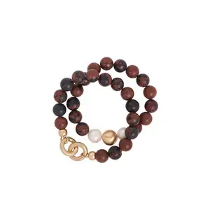 Saachi Stone Pearl Stretch Bracelet Set - Brown