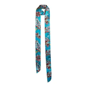 JANARA JONES Floral Satin Skinny Long Scarf - Blue