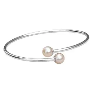 KIRI & BELLE Hope Round Pearl Bypass Sterling Bangle - Silver