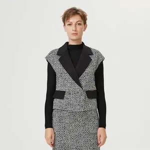 SMART AND JOY Tweed Vest With Contrasting Collar - Grey