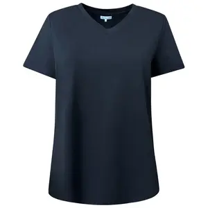 PERLAVERA Solid Cotton Spandex V-neck Short Sleeve T-shirt