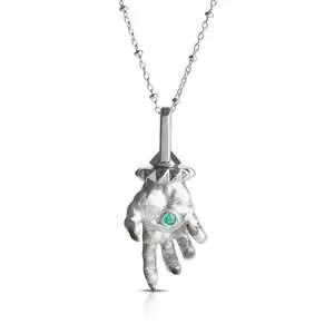 KASUN LONDON Hand Of The Protector Pendant May Emerald - Silver