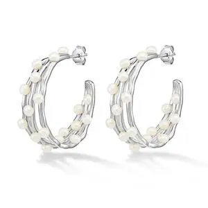 DOWER & HALL Medium Triple Row Waterfall Pearl Hoops - Silver