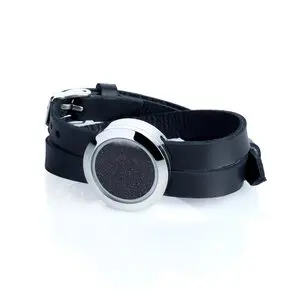 MY LITTLE NATURE Black / Silver Handmade Designer Leather Bracelet With Natural Volcanic Lava Sand – Unique Jewelry - Black/silver