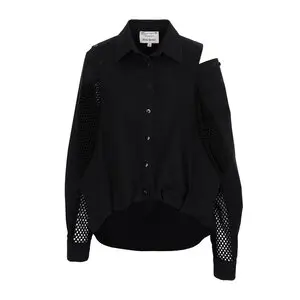 SILVIA SERBAN Oversized Shirt With Cotton Mesh Inserts - Black