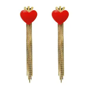 GISSA BICALHO Handmade Acrylic Earrings Heart & Fringe - Red
