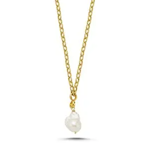 LINYA JEWELLERY Tapy Baroque Pearl Thick Chain Necklace - Gold