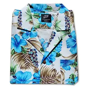 BELLUS DOMINA White Floral Hawaiian Shirt - Blue/white