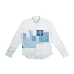 EIGHT X Blue / White Plaid Fusion Long Sleeve Button Up Shirt