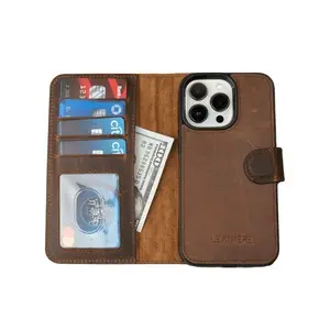 LEATHERE Iphone Onaltı Series Dark Wallet Case New York - Brown