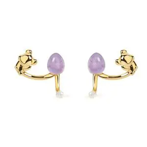 FREQNC ATELIER Cuddly Bear Earrings Amethyst Ear Jackets - Purple