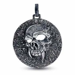 GERMAN KABIRSKI Helm Oxidized Skull Pendant On Dark Textured Surface