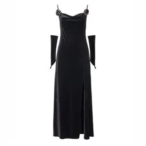 LITA COUTURE Velvet Maxi Dress - Black