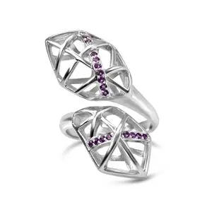 BELLUS DOMINA White Gold Plated Amethyst Helical Ring - Silver