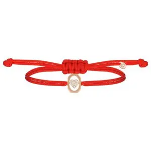 ECCE ARTISAN DIAMONDS Single 14k Solid Rose Gold Mini Full Diamond Heart Cord Bracelet - Red