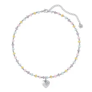 CLOUD HAVEN Multicolor Engraved Heart Pendant Necklace - Silver