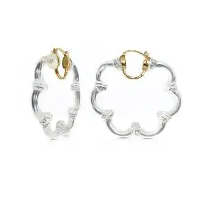 GOLD & HONEY Flower Bamboo Lucite Hoop Earrings In Clear - Gold