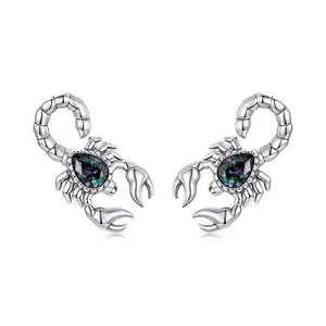ANGEL BAROCCO Vintage Scorpion Mystic Stone Stud Earrings - Silver