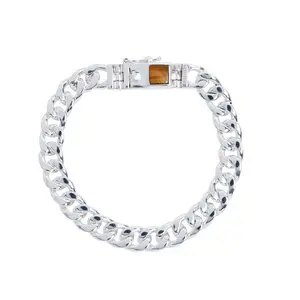ARMATURE Silver / Brown Tigers Eye Curblink Chain Bracelet - Silver/brown