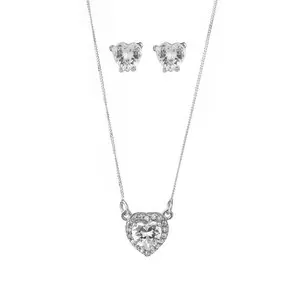CHIARELLA Neutrals Central Heart Set – White: Necklace + Earrings - Silver